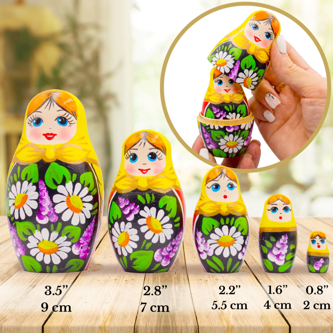 Lilac and Daisy Nesting Dolls Set of 5 – Hand-Painted Wooden ...