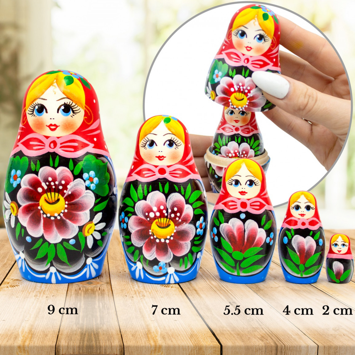 Traditional Russian Matryoshka Dolls Set – 5 Hand-Painted Wooden ...