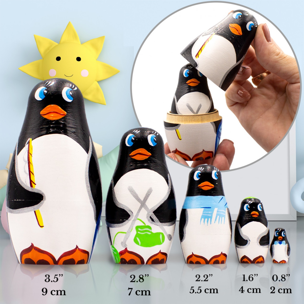 Penguin Nesting Dolls Set – Hand-Painted Wooden Toys for Kids and ...