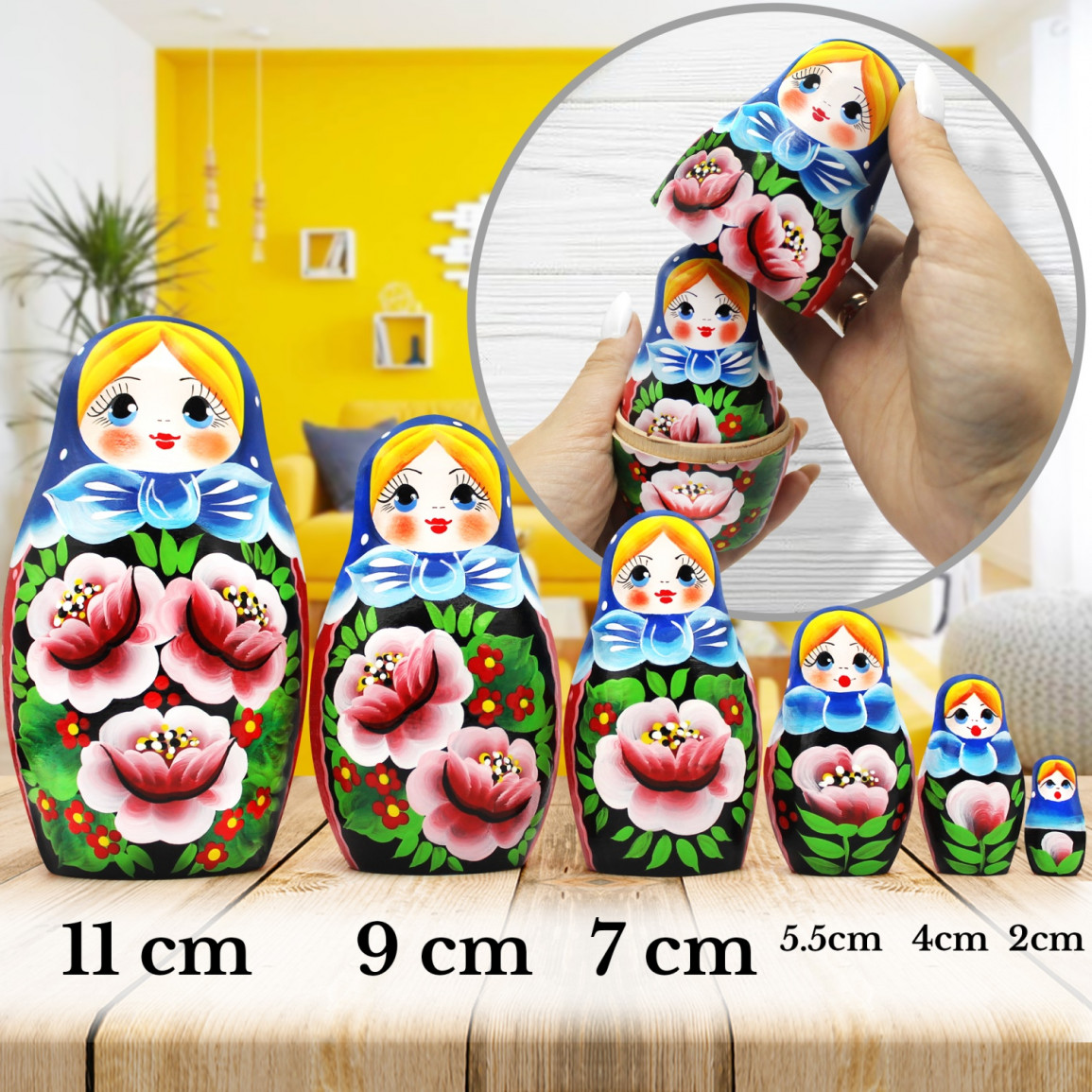 Traditional Russian Matryoshka Dolls Set – 6 Hand-Painted Wooden ...