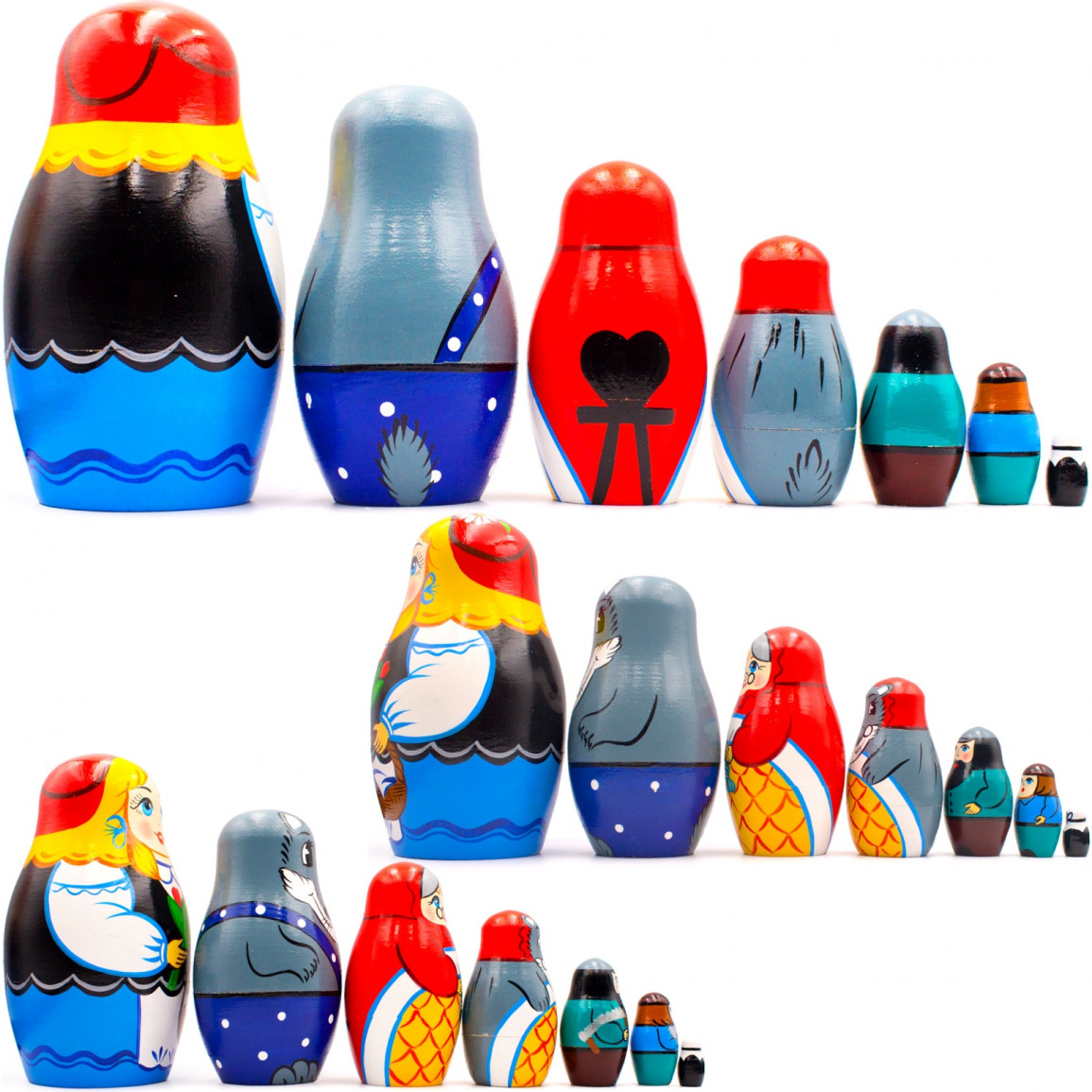 Little Red Riding Hood Nesting Dolls 7 Pcs — Hand-Painted Wooden ...