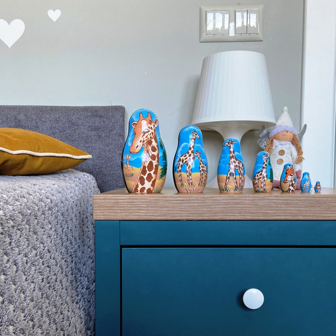 Giraffe Nesting Dolls – 7-Piece Hand-Painted Wooden Montessori Toy ...