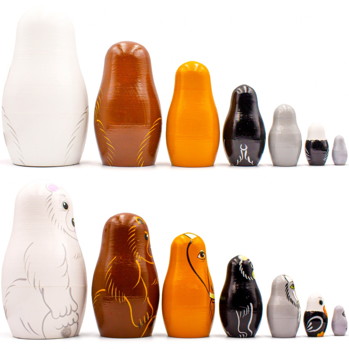 Hand-Painted Wooden Nesting Dolls Set of 7 – Arctic Animals Theme – Eco ...